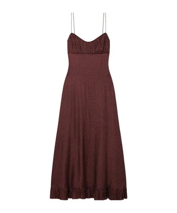 DÔEN Rosaria Gathered Polka-dot Silk-blend Midi Dress - Wine Red