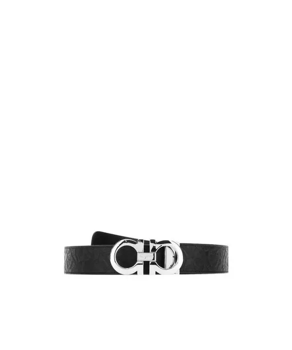 FERRAGAMO Gancini Embossed Reversible Leather Belt - Black