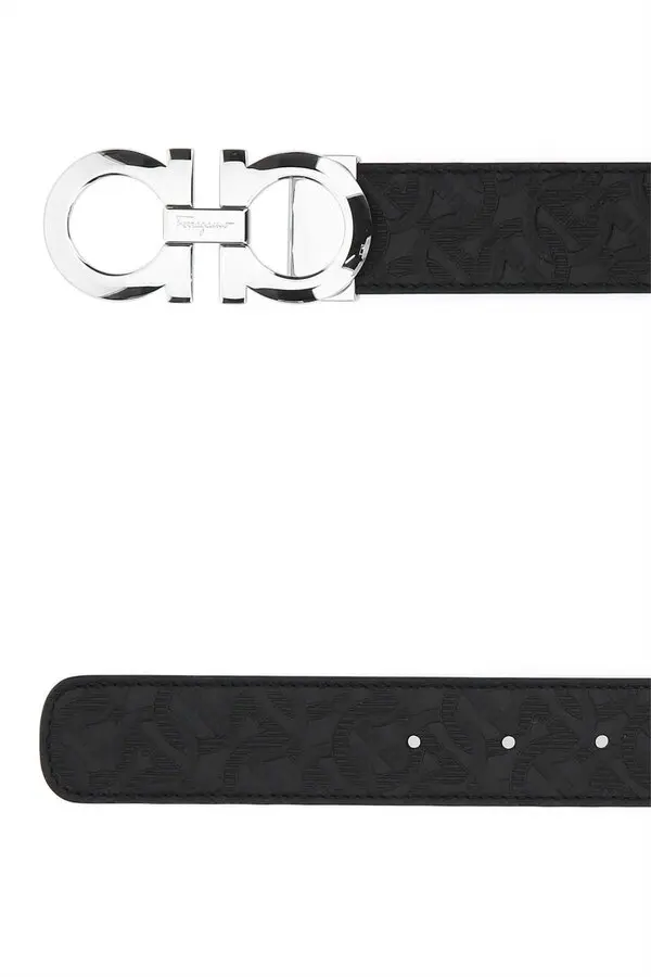 FERRAGAMO Gancini Embossed Reversible Leather Belt - Black