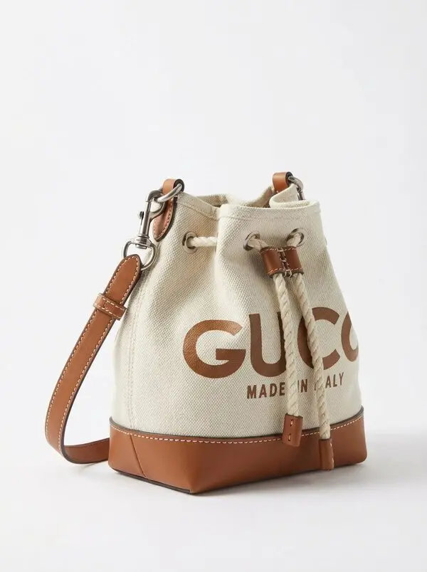 Gucci Logo-print Leather-trimmed Shoulder Bag - Nude