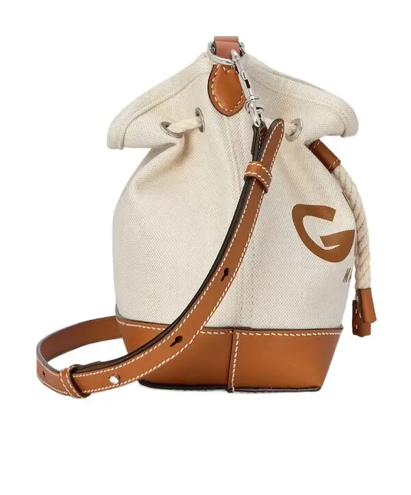 Gucci Logo Print Leather Trimmed Bucket Bag