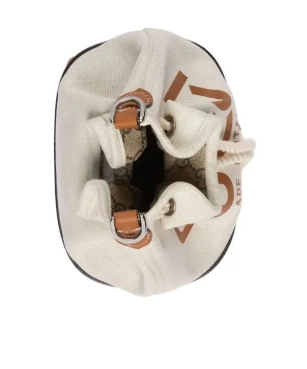 Gucci Logo Print Leather Trimmed Bucket Bag