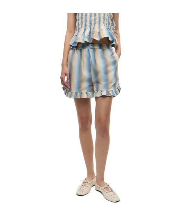 GANNI Ombre Stripe Ruffle Shorts - Nude