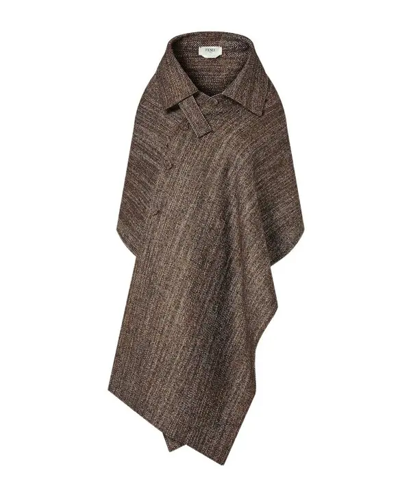 Fendi Asymmetrical Hem Tweed Short Cloak - Brown