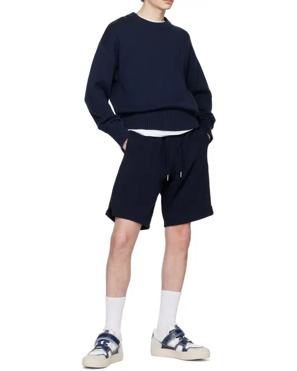 AMI Paris Drawstring Track Shorts With Embroidered Logo - Blue