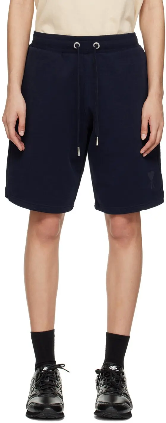 AMI Paris Drawstring Track Shorts With Embroidered Logo - Blue
