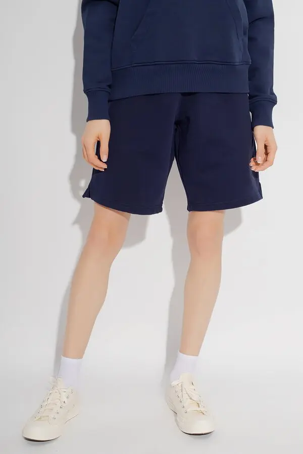 AMI Paris Drawstring Track Shorts With Embroidered Logo - Blue