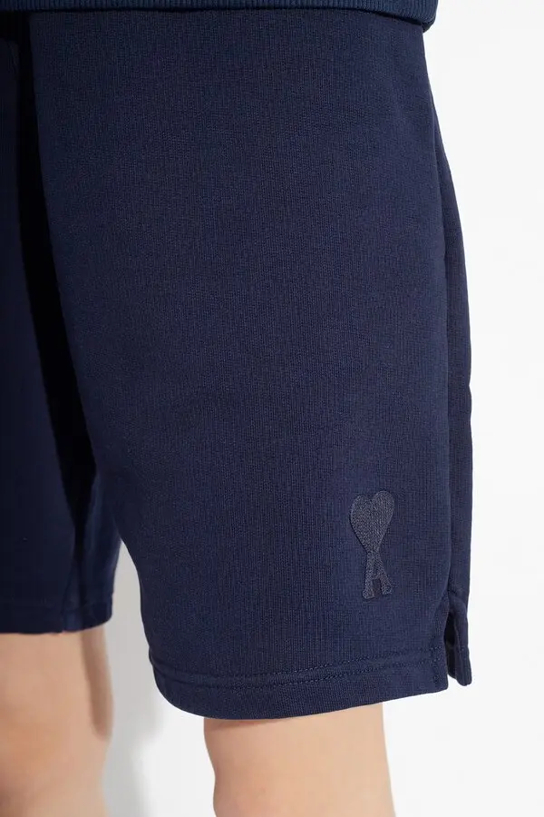 AMI Paris Drawstring Track Shorts With Embroidered Logo - Blue