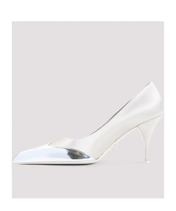 Prada Pointed Toe Slip-on Pumps With Metallic Cap Toe - White