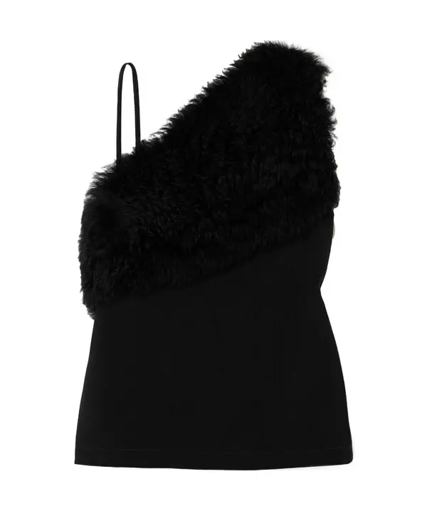 TOTEME One Shoulder Fur Trimmed Top