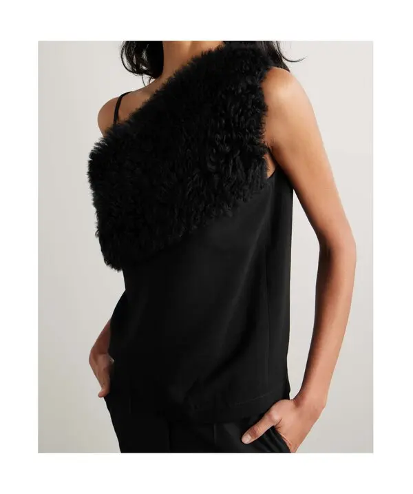 TOTEME One Shoulder Fur Trimmed Top