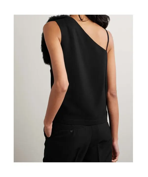 TOTEME One Shoulder Fur Trimmed Top