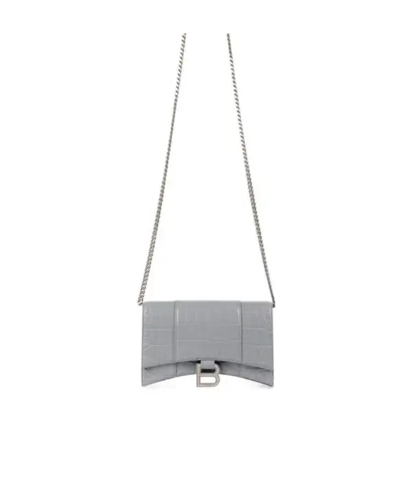 Balenciaga Hourglass Crocodile-effect Clutch Bag - White