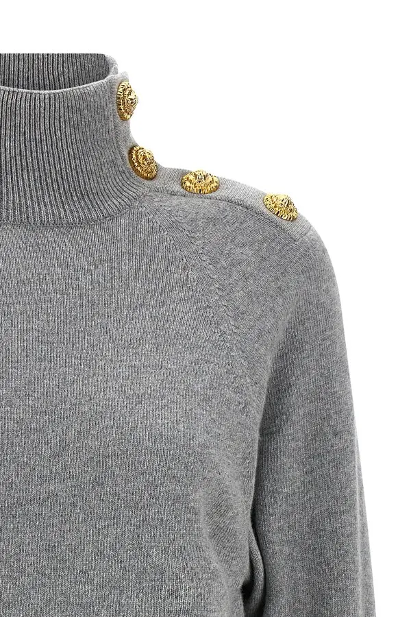 Balmain Turtleneck Knitted Jumper With Button Detail
