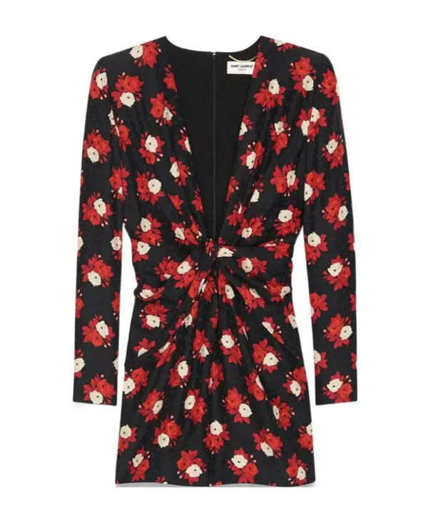 Saint Laurent V-neck Printed Long-sleeved Dress - No