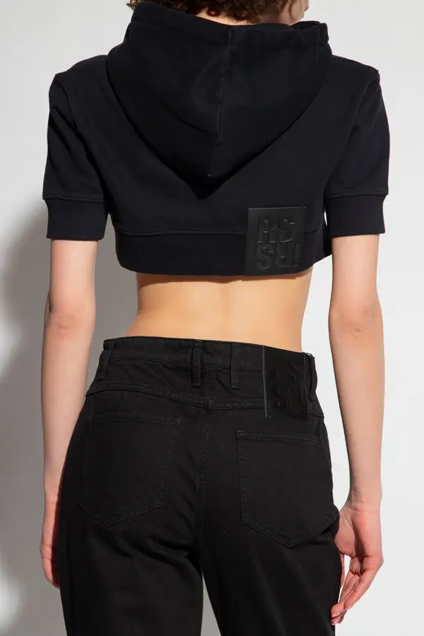 Raf Simons Cropped Short Sleeve Hoodie - Black