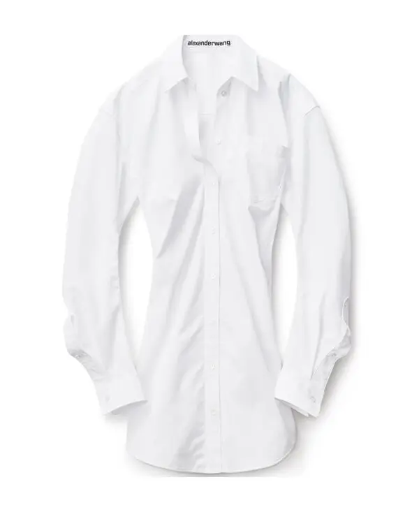 Alexander Wang Long-sleeve Cotton Shirtdress With Waist Detail And Back Cutout - No