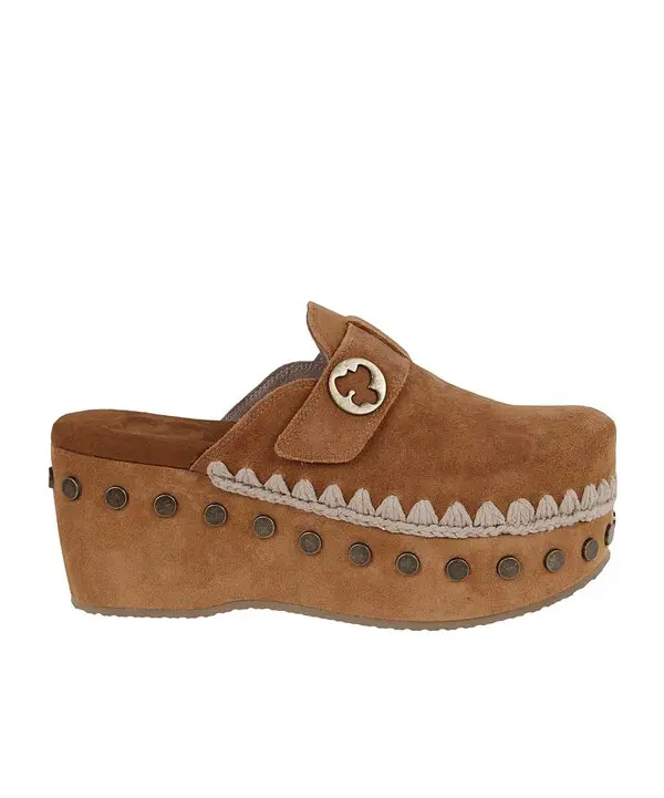 Mou Studded Platform Clogs - Brown