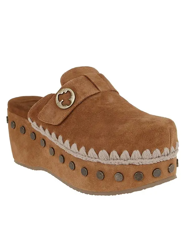 Mou Studded Platform Clogs - Brown