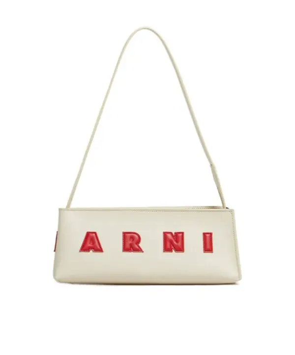 Marni Logo Detailed Zipped Shoulder Bag - Ivory/lacquer Ware