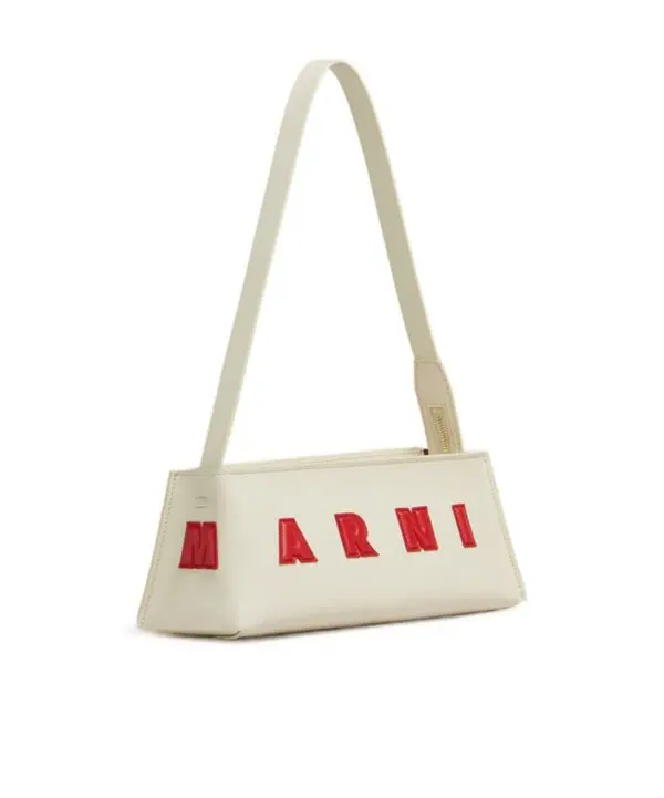 Marni Logo Detailed Zipped Shoulder Bag - Ivory/lacquer Ware
