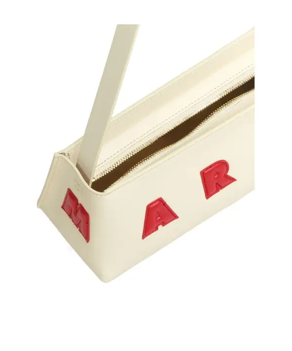 Marni Logo Detailed Zipped Shoulder Bag - Ivory/lacquer Ware