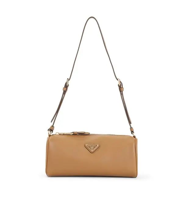 Prada Logo Plaque Zipped Shoulder Bag - Nude