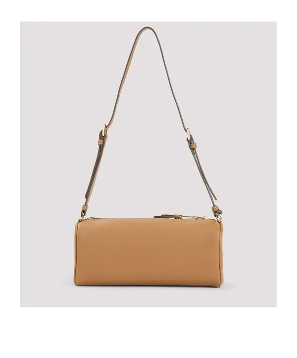 Prada Logo Plaque Zipped Shoulder Bag - Nude