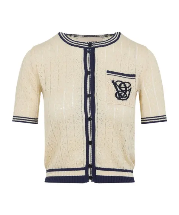 Valentino Garavani Embroidered-pocket Short-sleeve Cardigan - Nude