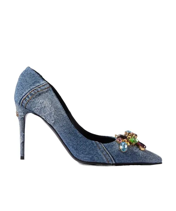 Dolce & Gabbana Embellished Denim Pointed Toe Stiletto Pumps