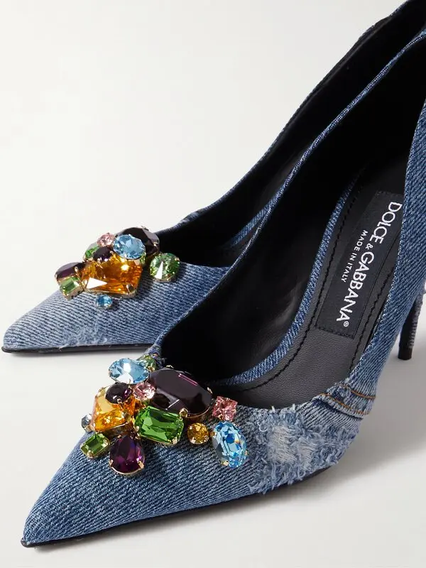Dolce & Gabbana Embellished Denim Pointed Toe Stiletto Pumps