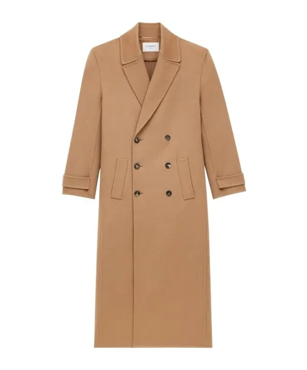 Saint Laurent Double-breasted Long Coat In Certified Cashmere And Wool - No