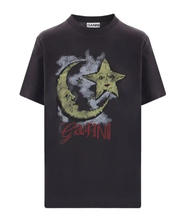 GANNI Moonlight Print Crewneck T-shirt - Phantom Black