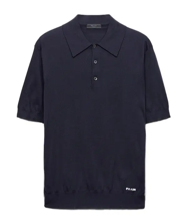 Prada Logo-jacquard Short-sleeved Polo Shirt - Blue