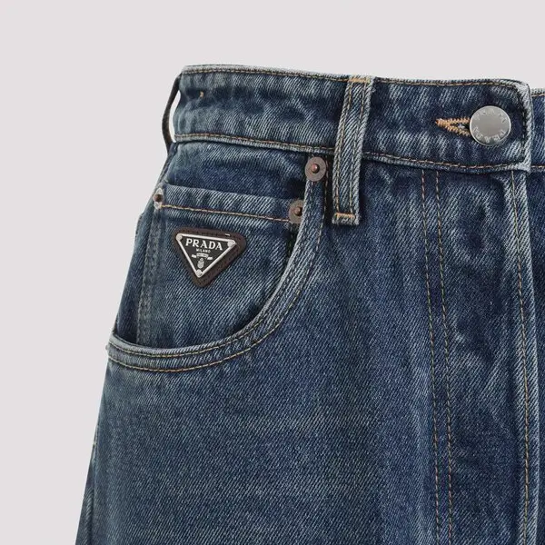 Prada Logo Plaque Balloon Jeans - Blue