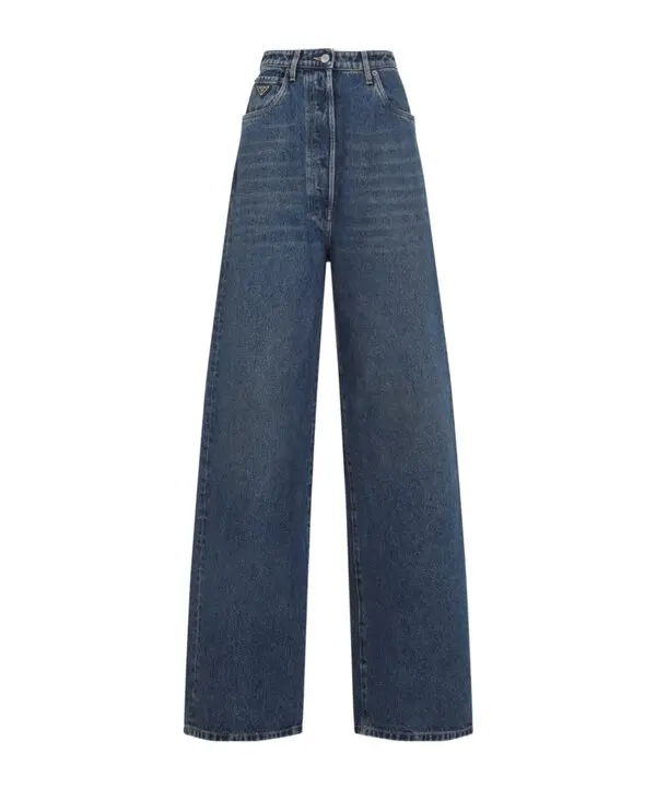 Prada Logo Plaque Balloon Jeans - Blue