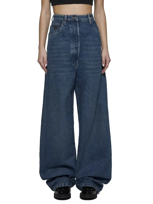 Prada Logo Plaque Balloon Jeans - Blue