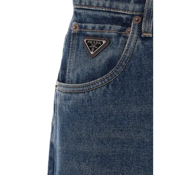 Prada Logo Plaque Balloon Jeans - Blue