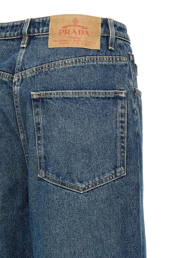 Prada Logo Plaque Balloon Jeans - Blue