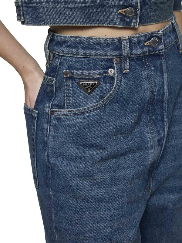 Prada Logo Plaque Balloon Jeans - Blue
