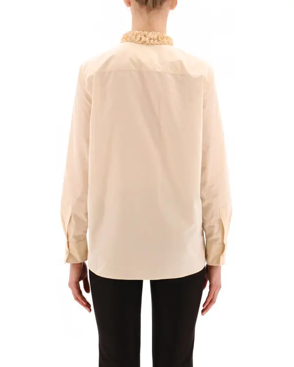 JIL SANDER Ruffled Mandarin Collar Long Sleeve Shirt - Nude