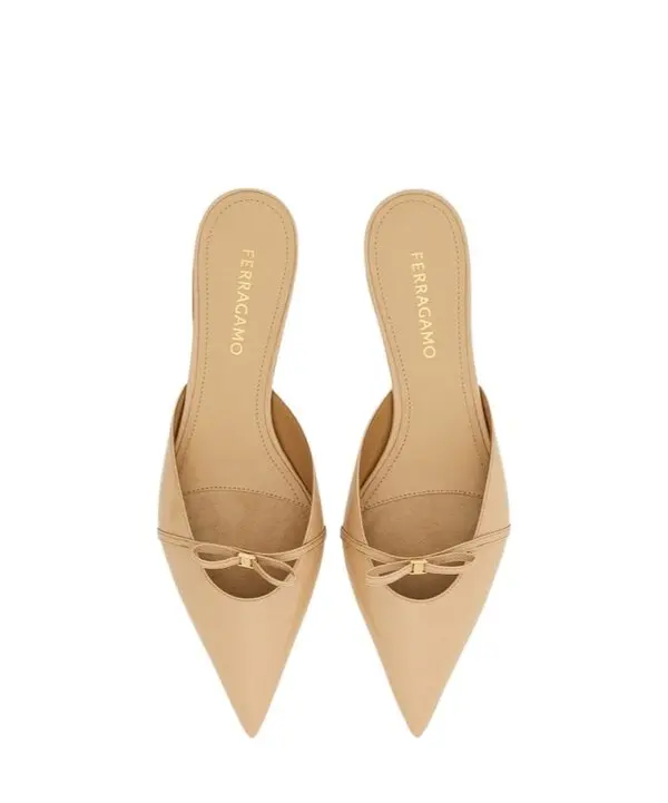 FERRAGAMO Mini Bow Pointed-toe Mules - Nude