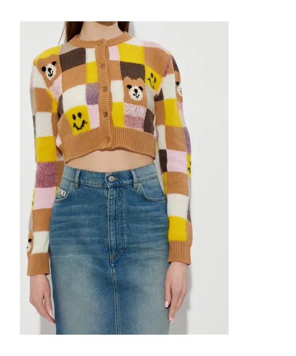 Moschino Cropped Cardigan With Geometric Pattern - Brown