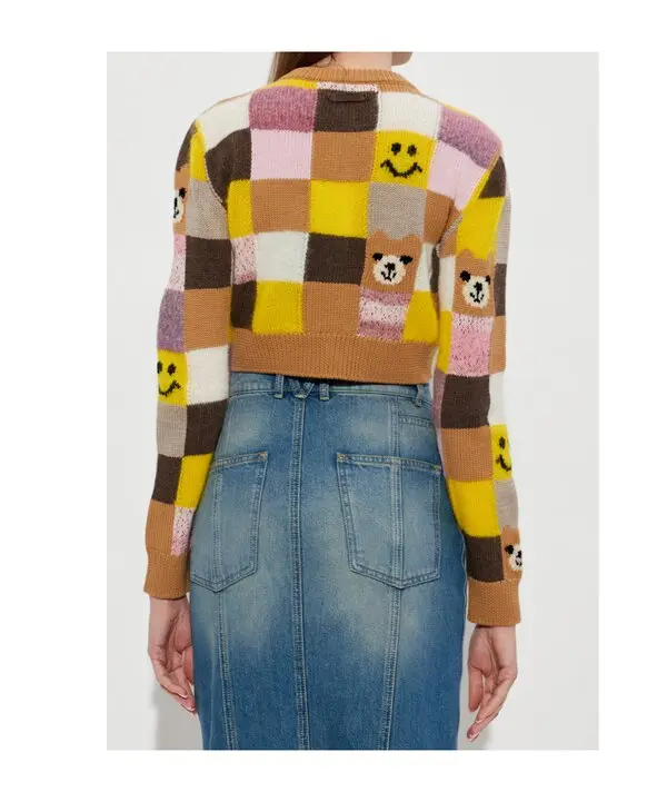 Moschino Cropped Cardigan With Geometric Pattern - Brown