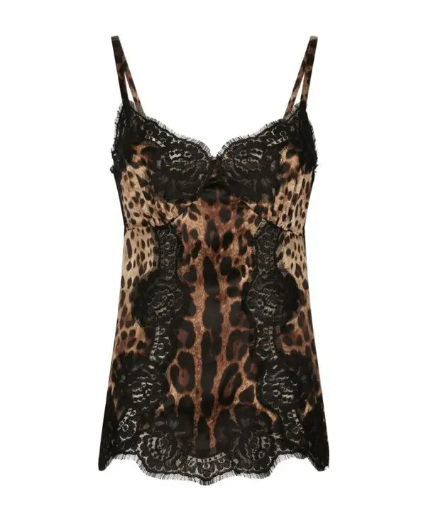 Dolce & Gabbana Leopard Print Lace Trim Camisole - Black