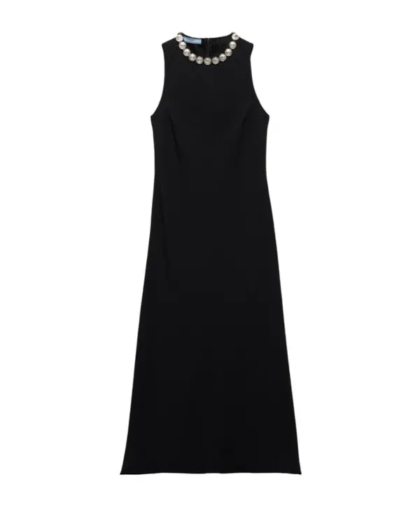 Prada Embellished Sleeveless Midi Dress - Black