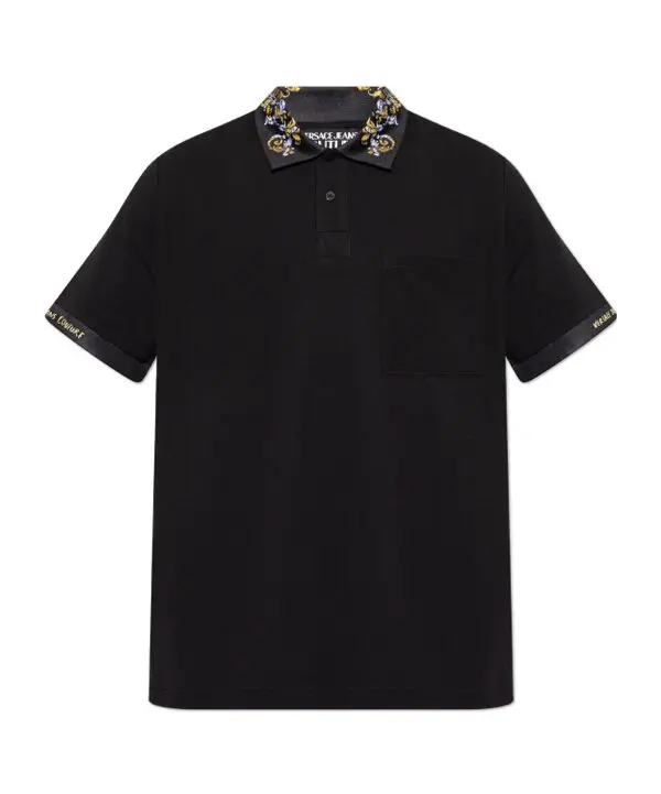 Versace Baroque Collar Polo Shirt - Black