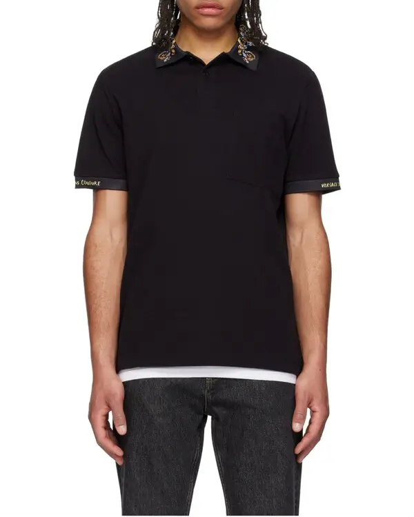 Versace Baroque Collar Polo Shirt - Black