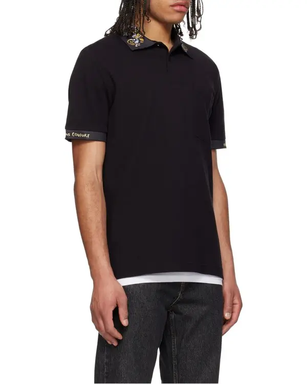 Versace Baroque Collar Polo Shirt - Black