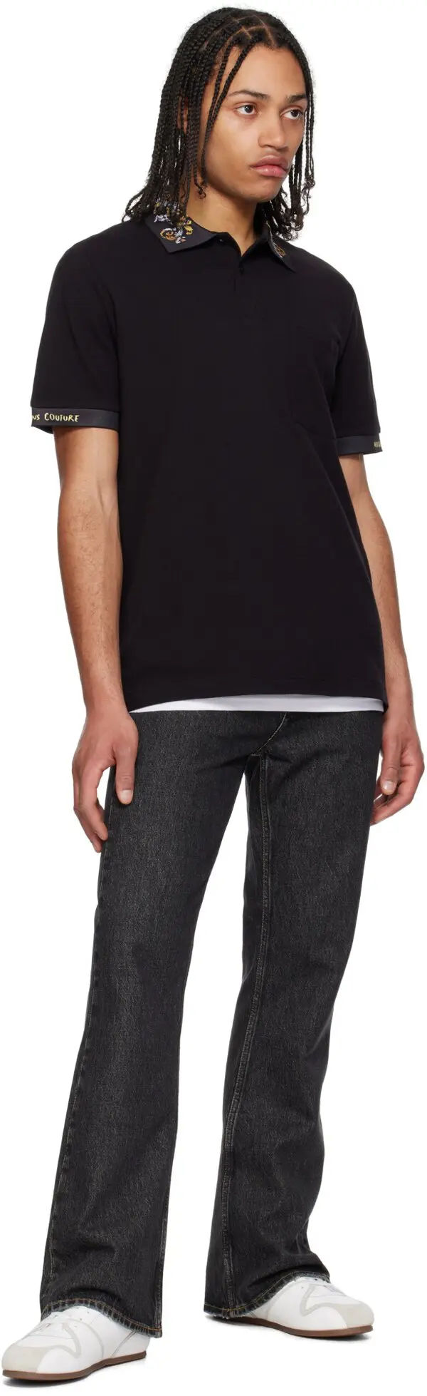 Versace Baroque Collar Polo Shirt - Black